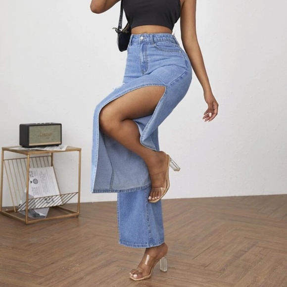 SHEIN | Jeans | Zipper Fly Ripped Split Thigh Wide Leg Jeans | Poshmark